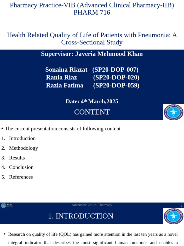 HRQOL in Pneumonia Patients Study | PDF | Pneumonia | Sample Size ...