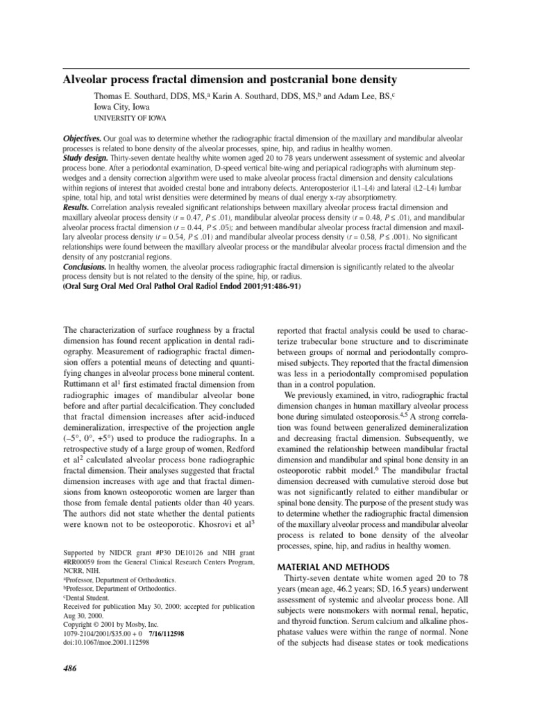 Alveolar Process Fractal Dimension and Postcranial Bone Density | PDF