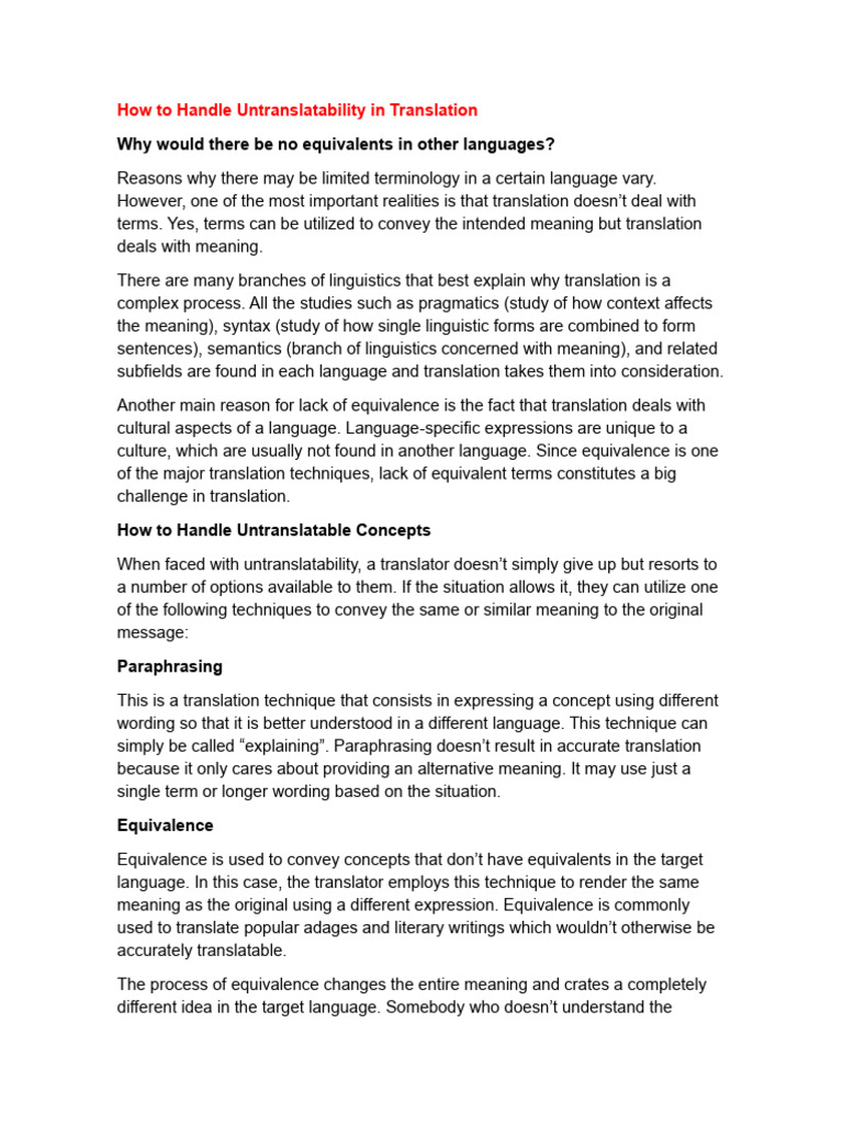 How To Handle Untranslatability in Translation | PDF | Semantics ...