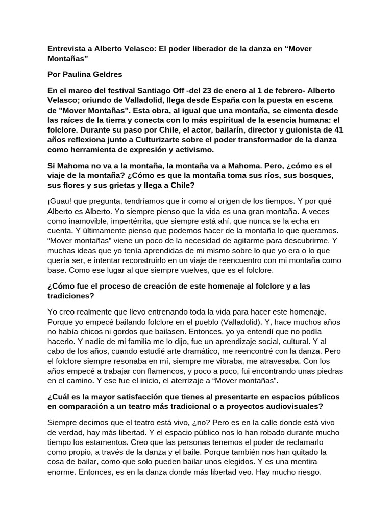 Entrevista A Alberto Velasco PG | PDF | Bailes