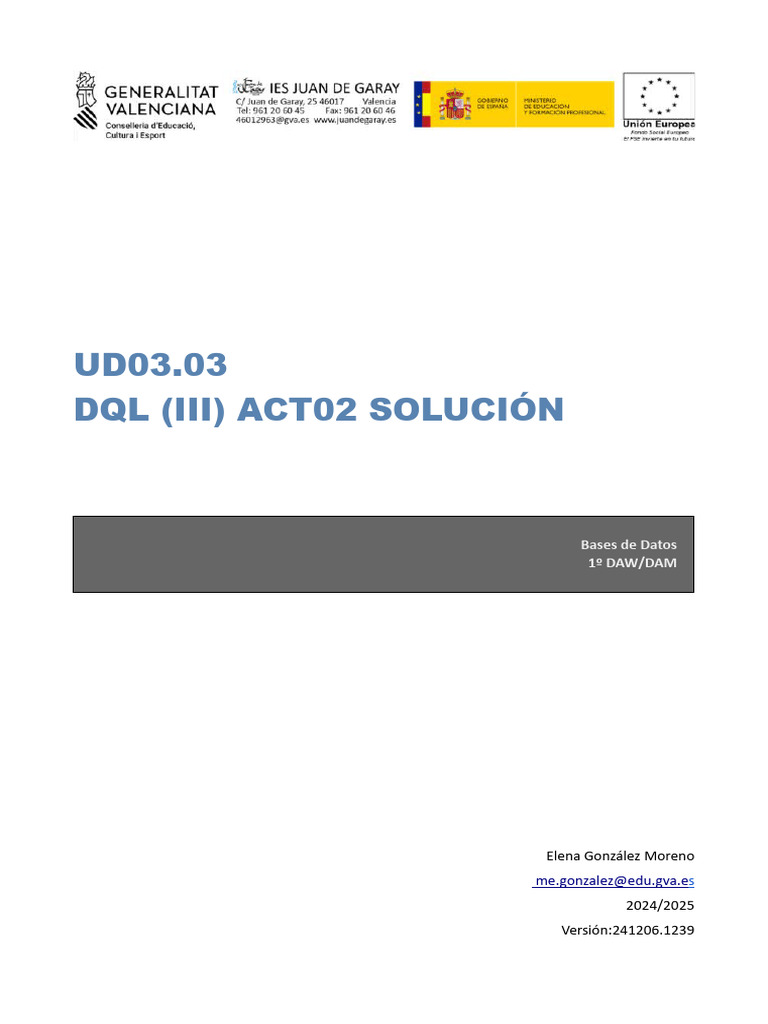 BDD UD03 03 DQL (III) Act02 SOL | PDF | Software de gestión de datos | Gestión de datos