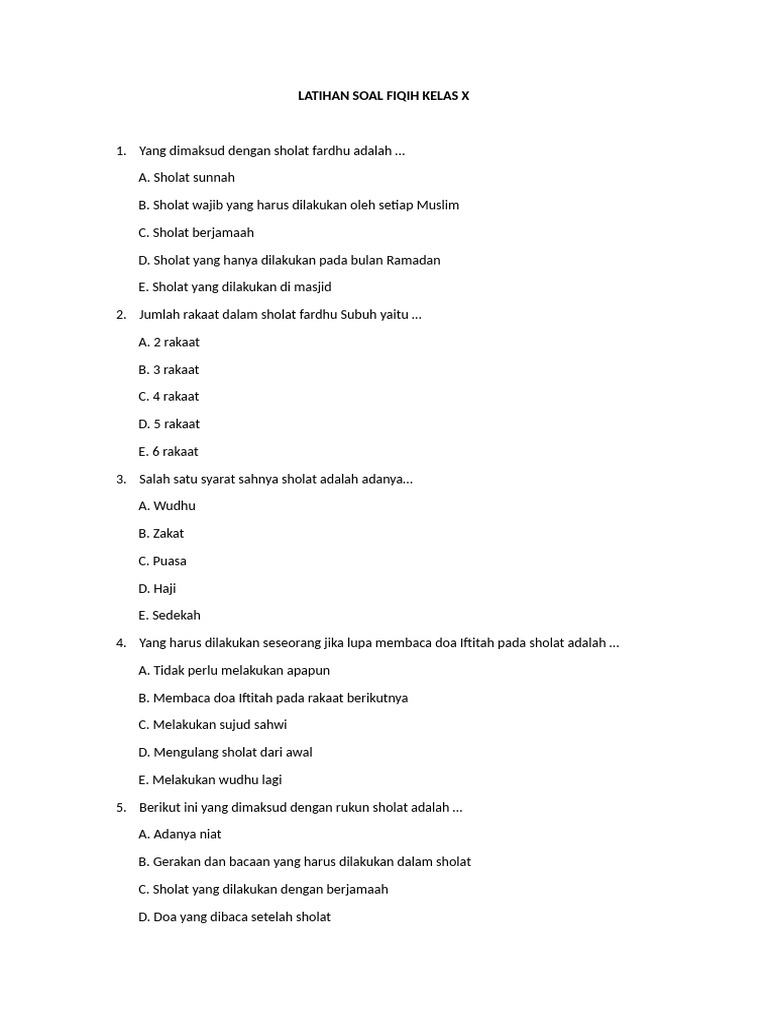 Latihan Soal Fiqih Kelas X | PDF