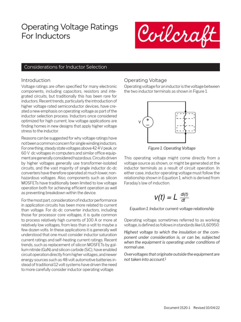 doc1520_operating_voltage_ratings_for_inductors | PDF | Inductor | Voltage
