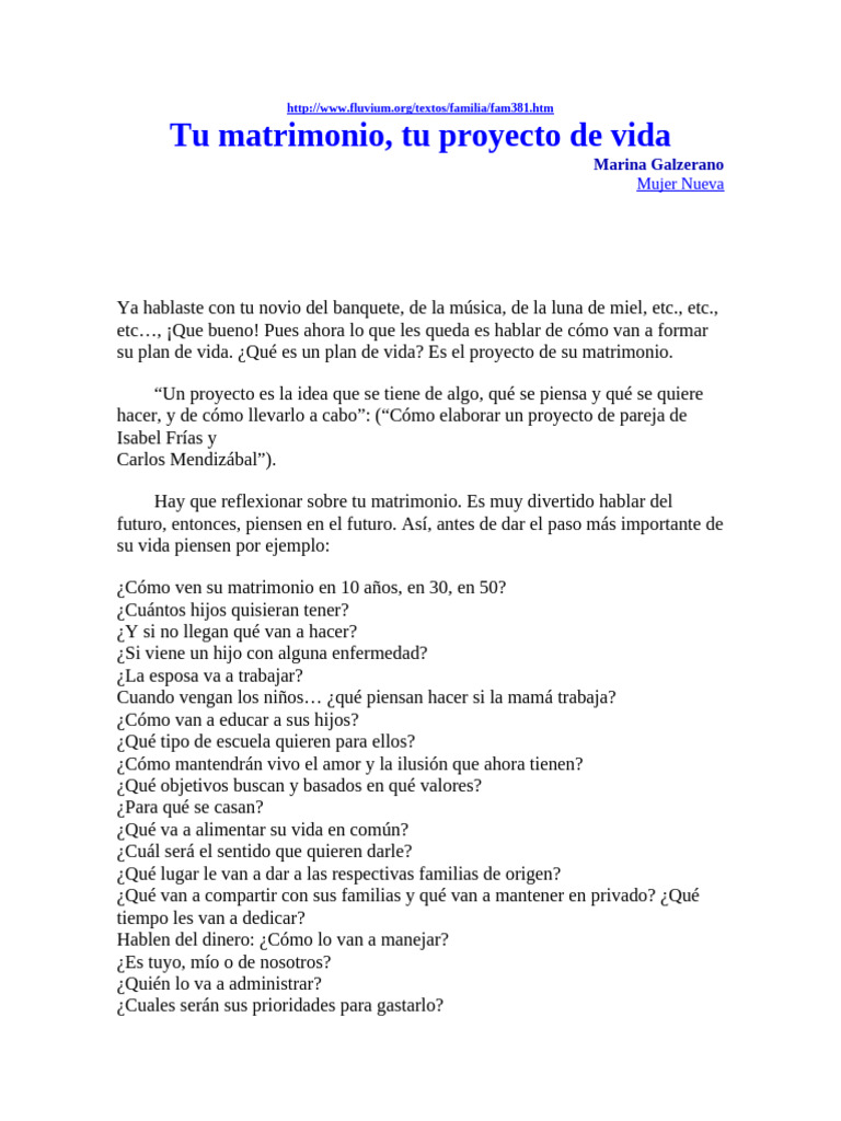Plan de Vida para Matrimonio Exitoso | PDF | Amor | Matrimonio
