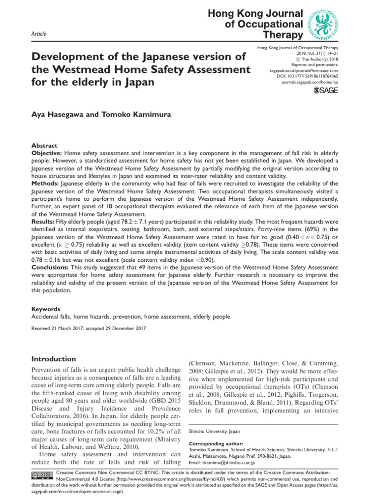 Development of The Japanese Version of The Westmead Home Safety ...