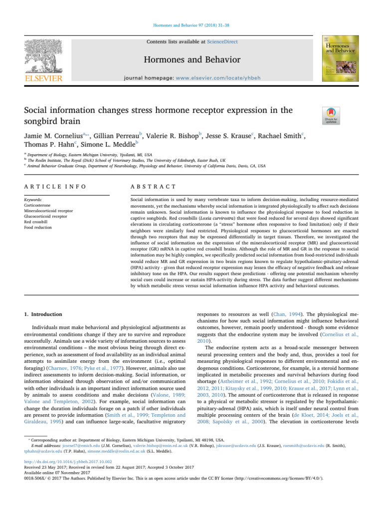 Social Information Changes Stress Hormone Receptor Expre - 2018 ...