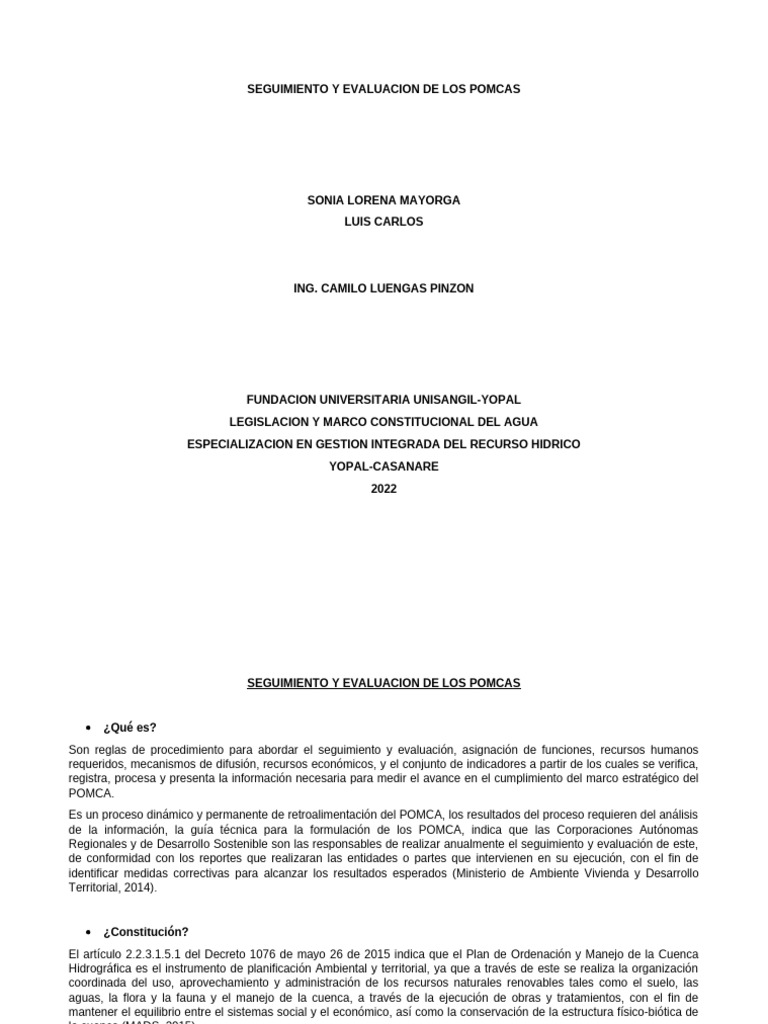 Seguimiento y Evaluacion de Los Pomcas | PDF | Planificación