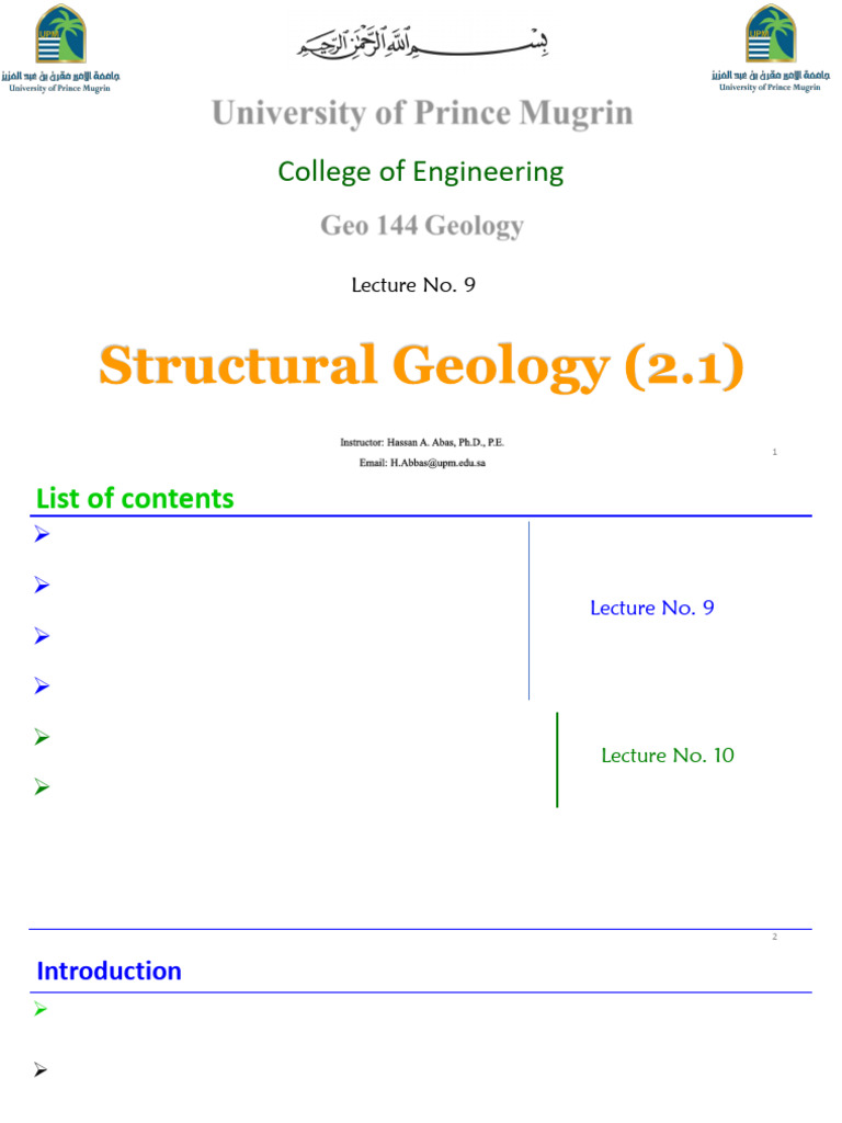 Lecture No. 9 Structural Geology (2.1) | PDF | Fault (Geology) | Structural Geology