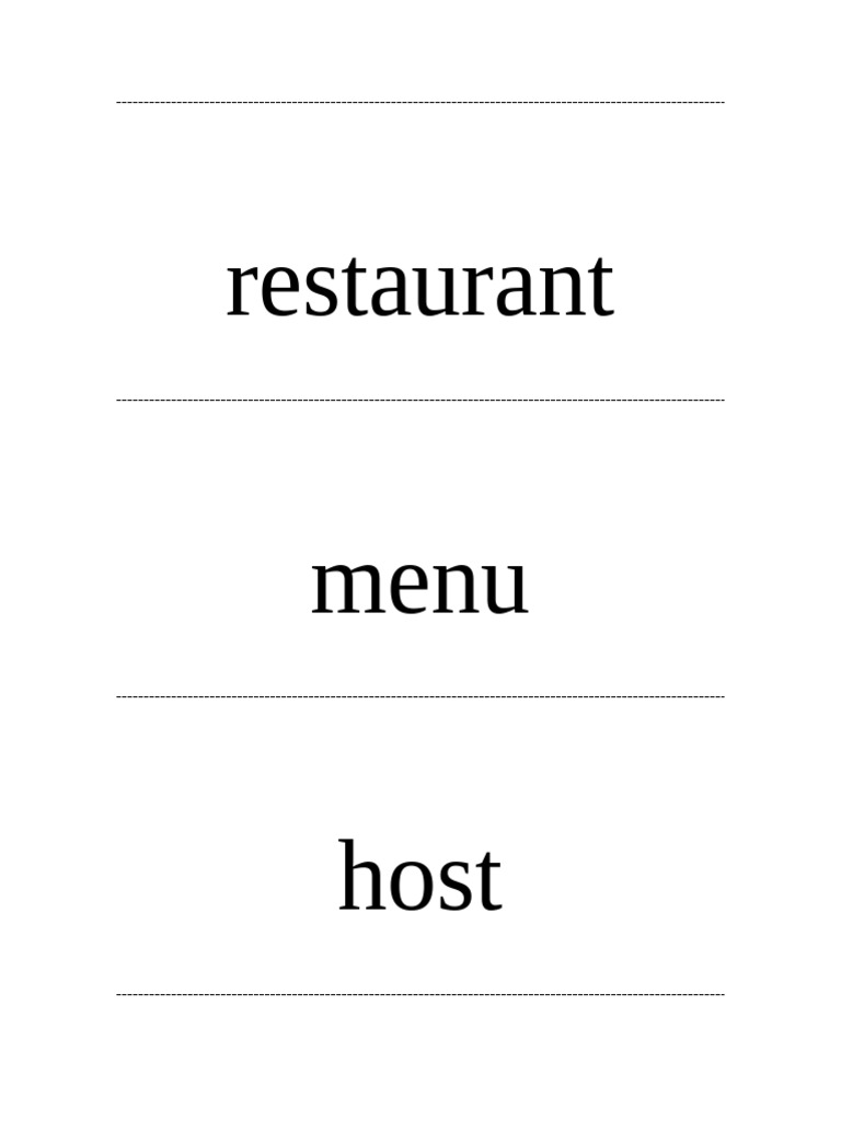 Restaurant Vocabulary Flash Cards | PDF