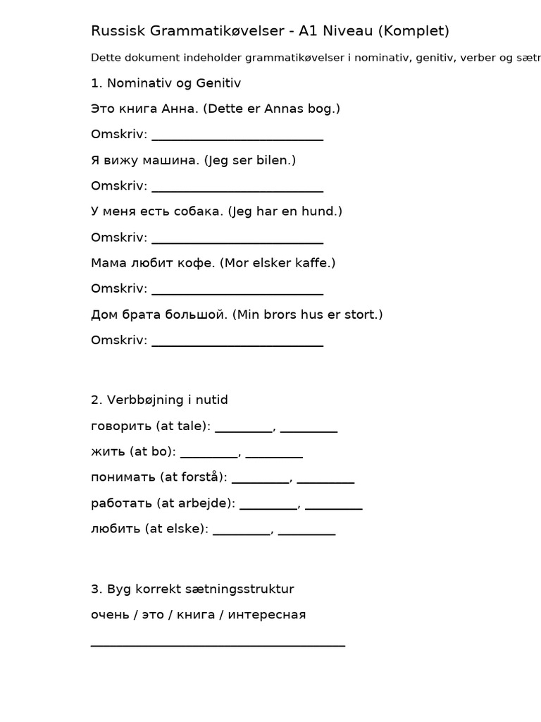 Russisk Grammatikøvelser A1 Complete | PDF