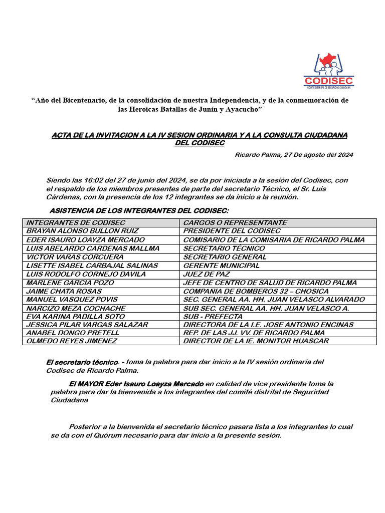 Sesion Ordinaria Del Codisec Iv Agosto | PDF | Gobierno | Cumplimiento de la ley