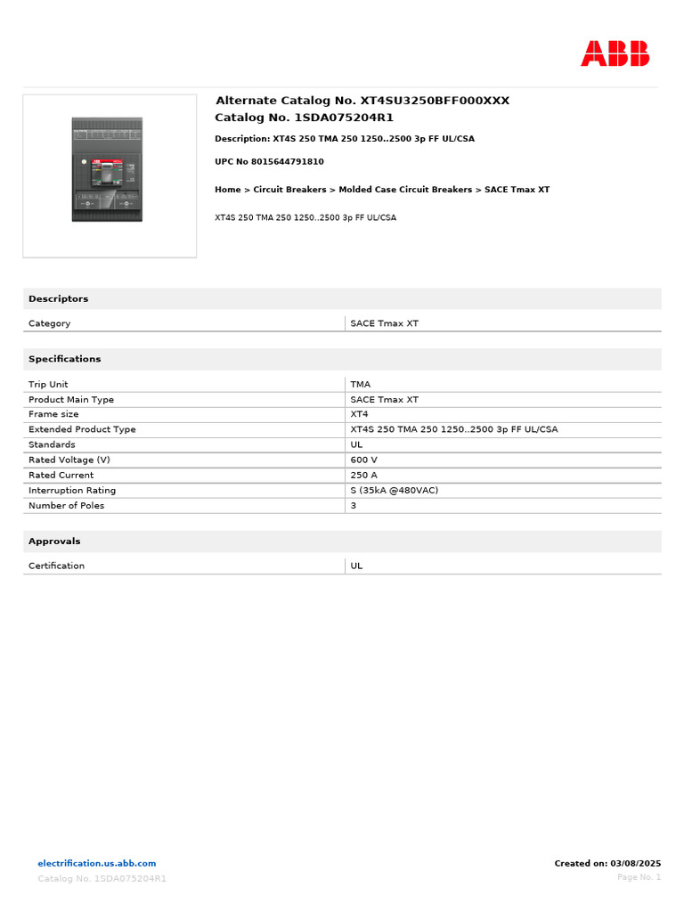 Breaker 3 X 250a Abb | PDF