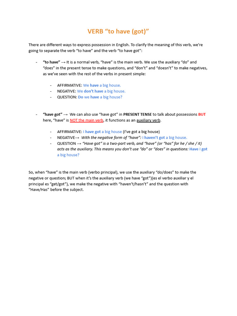 Understanding "Have" vs. "Have Got" | PDF