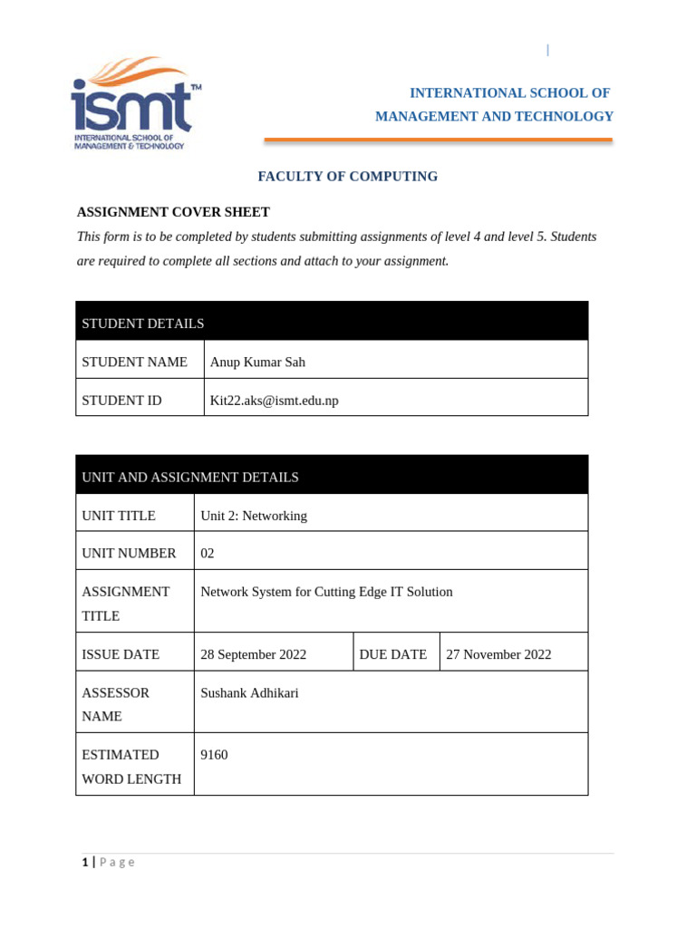 Anup Kumar Sah Networking Assignment. | PDF | Computer Network | Internet Protocols