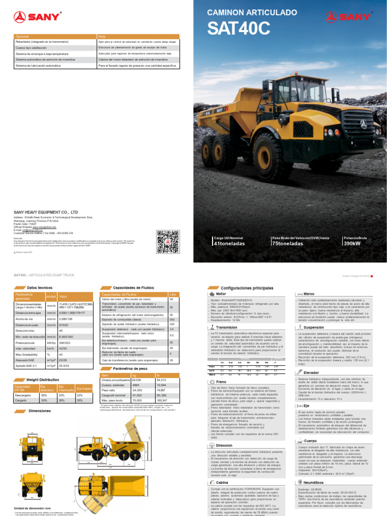 SANY SAT40C Articulated Dump Truck | PDF | Eje | Ingeniería de Transporte