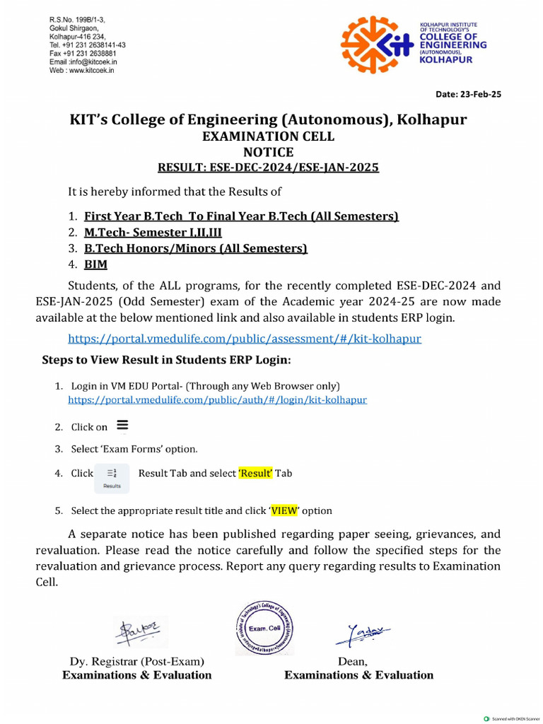 Result Notice ESE | PDF