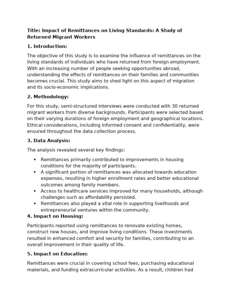 Title Impact of Remittances On Living Standards A Study of R | PDF ...