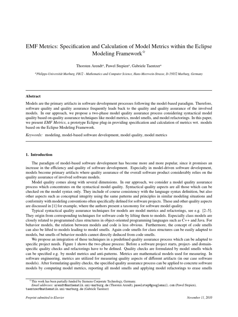 EMF Metrics: Specification and Calculation of Model Metrics Within The ...