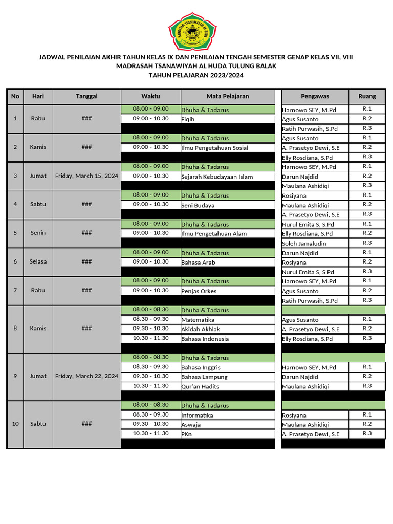 New Jadwal Pat & Pts Genap 2023-2024 | PDF