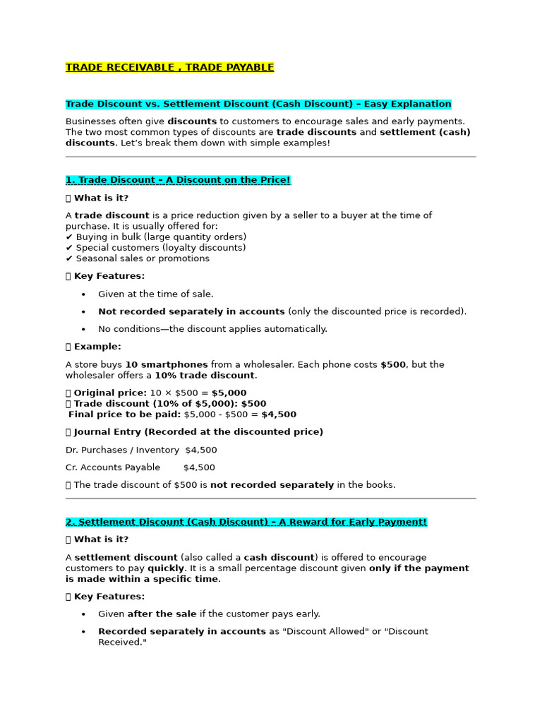 TRADE RECEIVABLE , trade payable | PDF | Discounts And Allowances | Prices