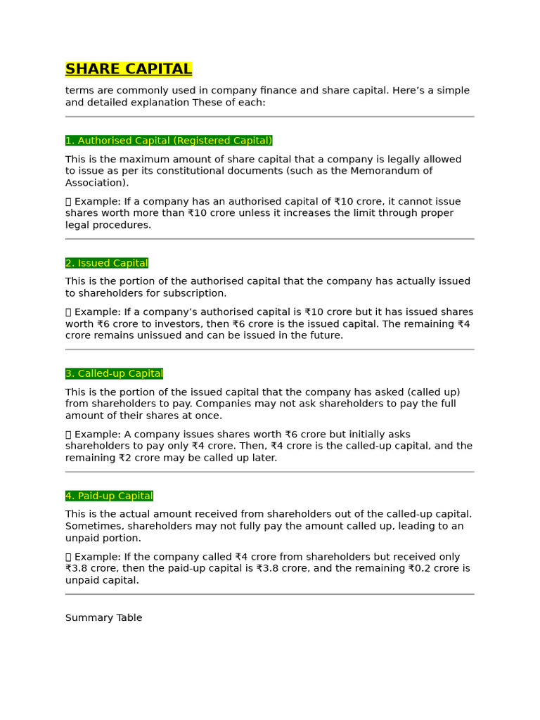 SHARE CAPITAL | PDF | Dividend | Equity (Finance)