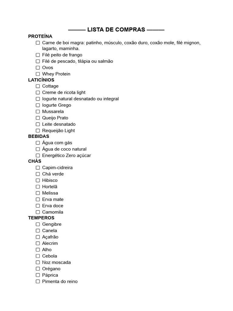 Lista de Compras Supermercado | PDF | Chá | Milho