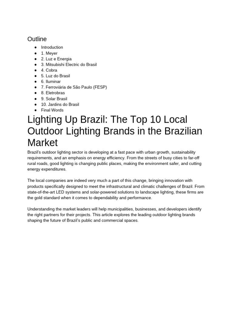 Top 10 Outdoor Lighting Brands in Brazil | PDF | Solar Power | Energy ...