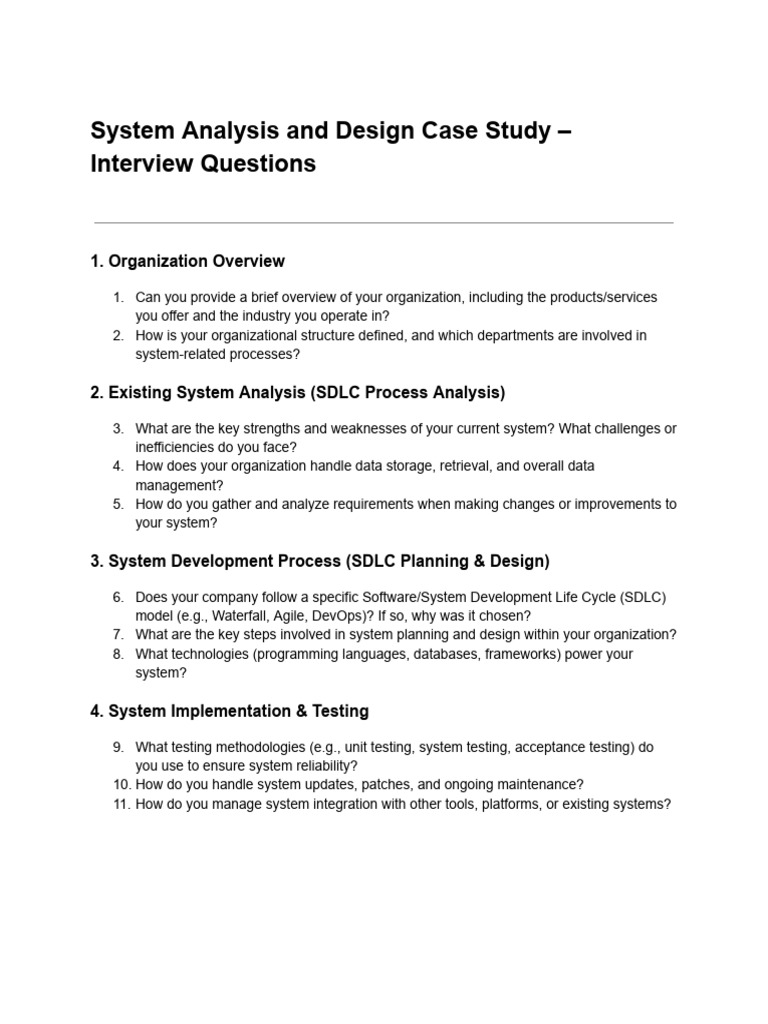 SAD Case Study Questionnaire | PDF