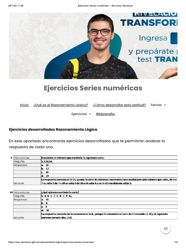 Ejercicios Series Numéricas - Servicios Senescyt | PDF