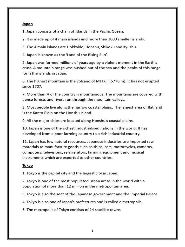 Overview of Japan's Geography and Tokyo | PDF