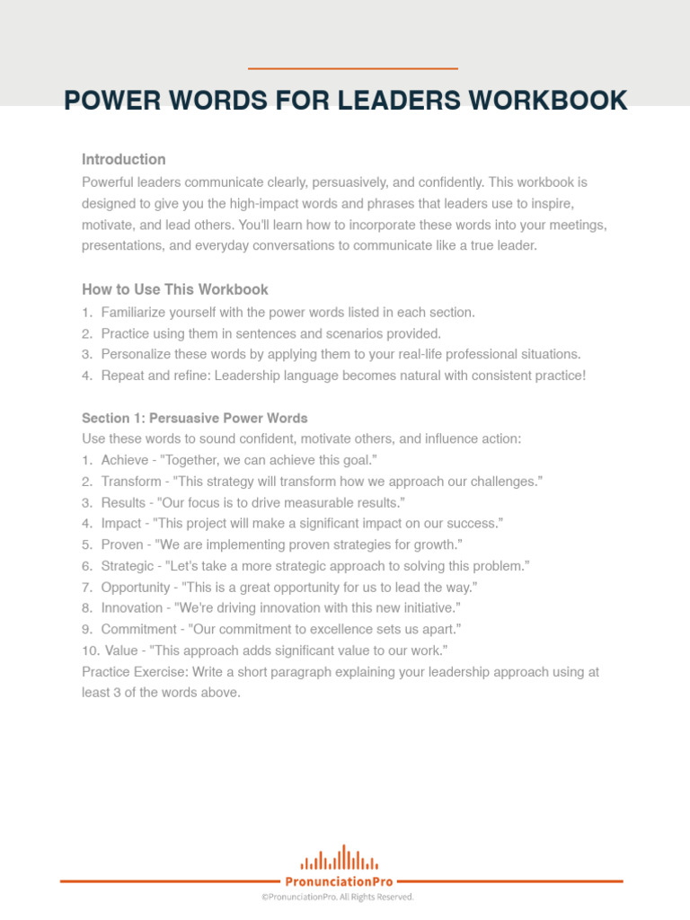 Power Words For Leaders Workbook | PDF | Leadership | Communication
