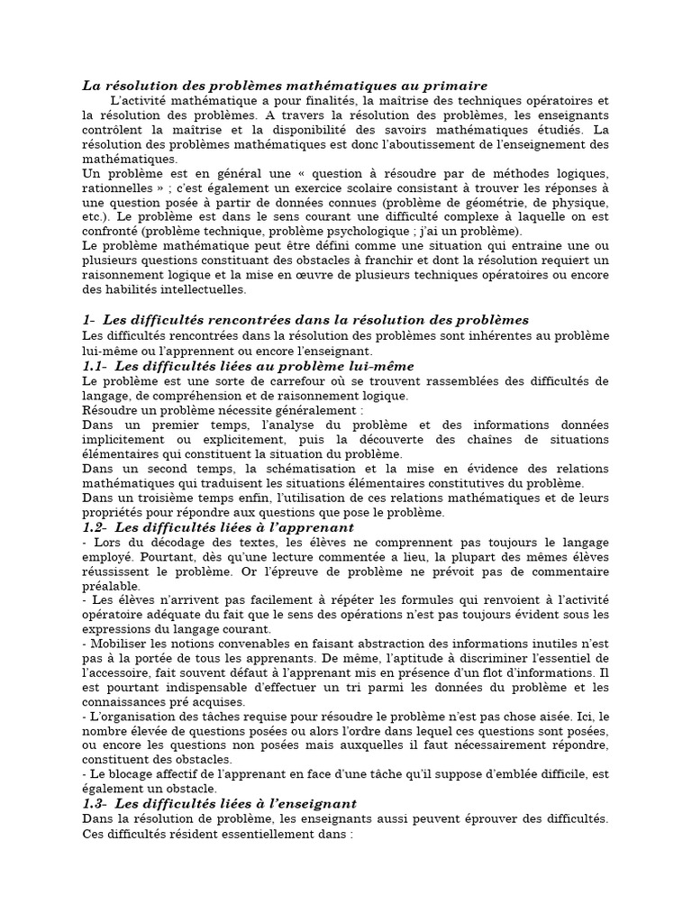 Résolution de problèmes mathématiques au primaire | PDF | Mathématiques