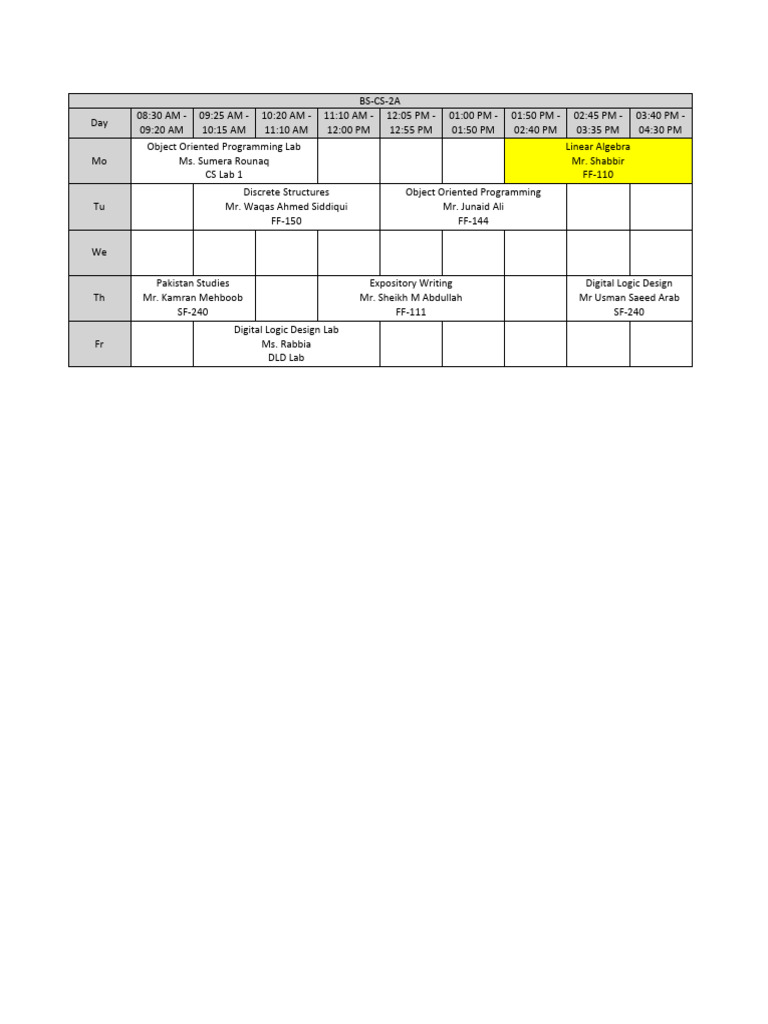 Student Timetables CS Merged | PDF | Mathematics