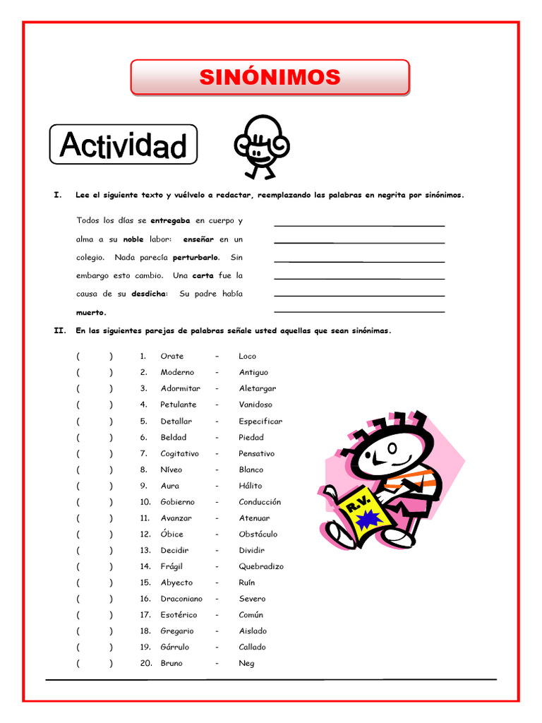 Ejercicios de Sinónimos y Vocabulario | PDF | Botánica