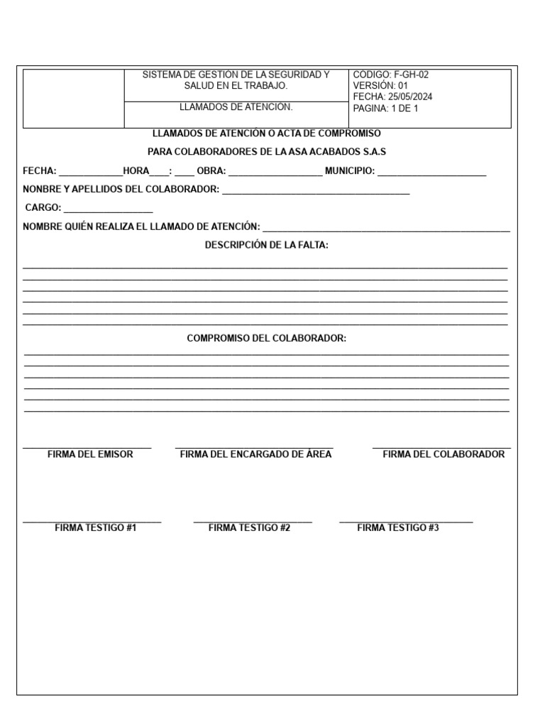 F-GH-02 Llamados de Atención | PDF