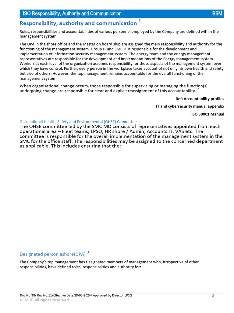 ISO Roles and Responsibilities Overview | PDF | Internal Audit | Occupational Safety And Health