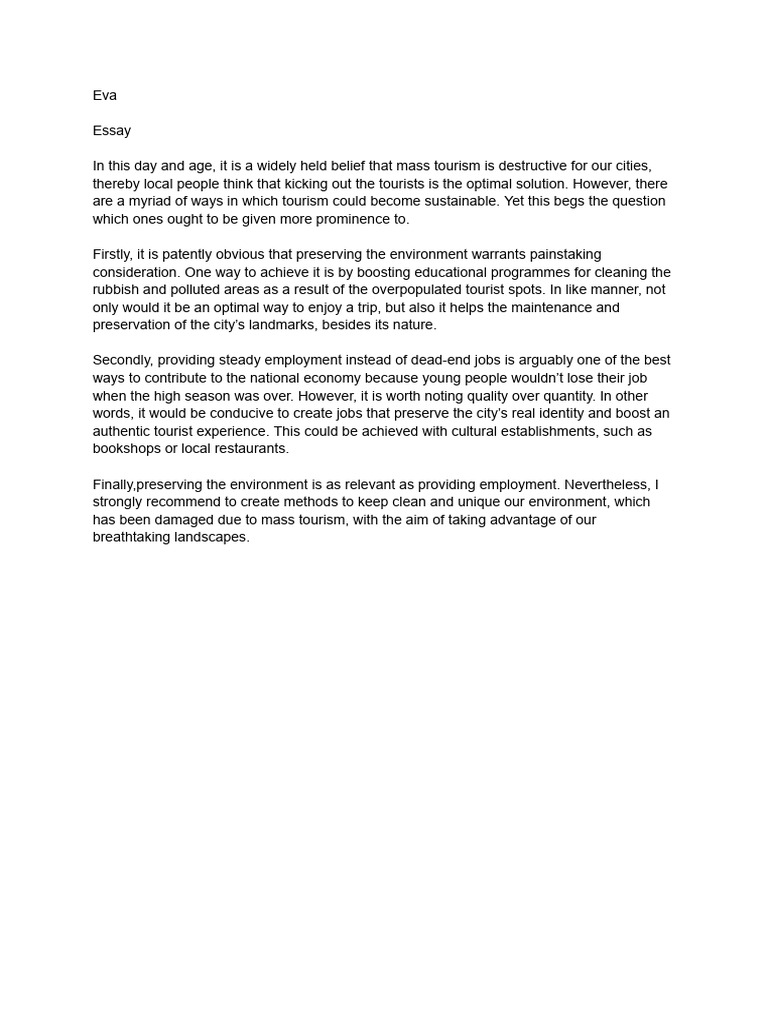 Excellent Essay About Mass Tourism | PDF