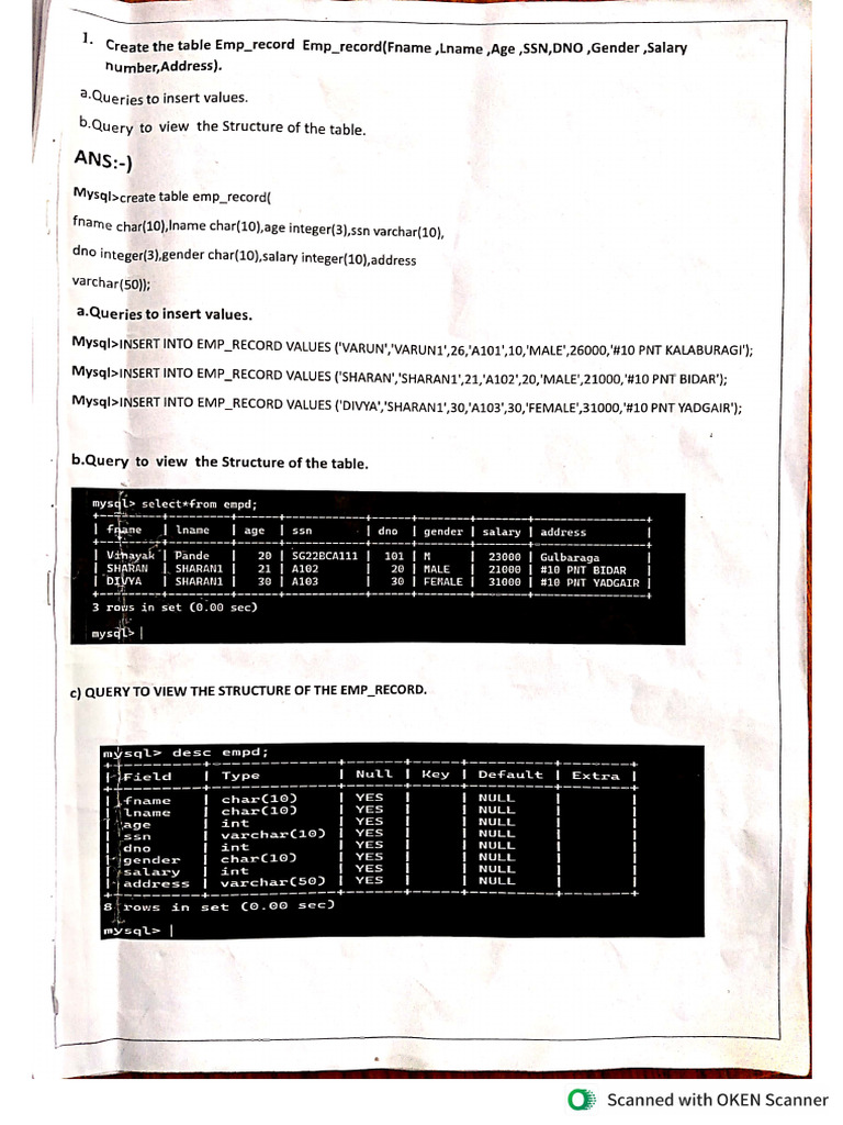 Dbms All Lab Programs | PDF