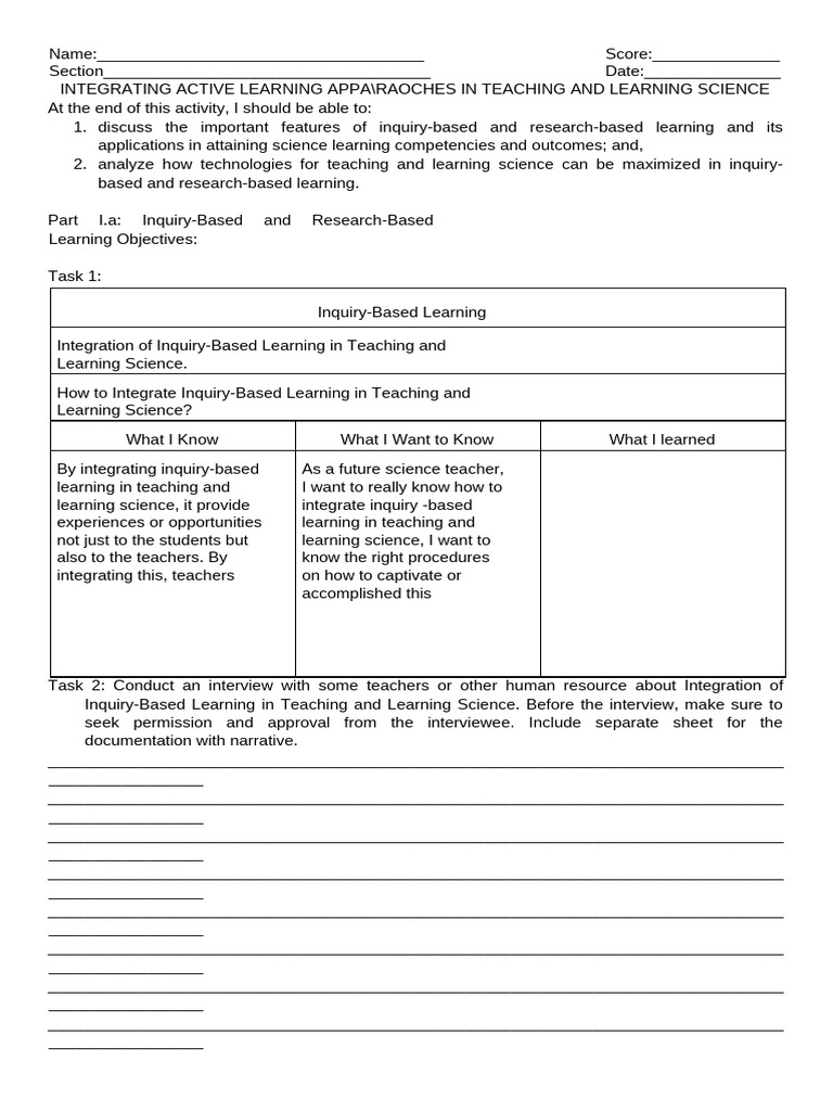 Integrating Active Learning Approaches in Science Learning | PDF ...