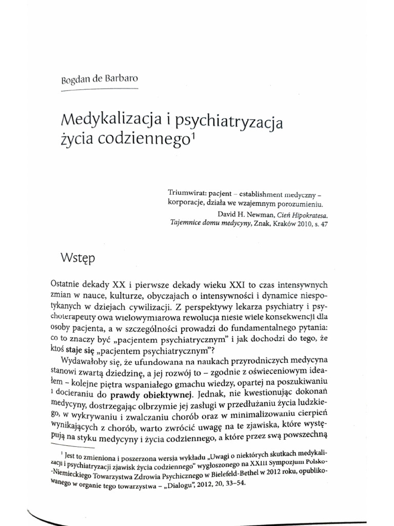 De Barbaro, 2014, Medykalizacja I Psychiatryzacja Życia Codziennego ...