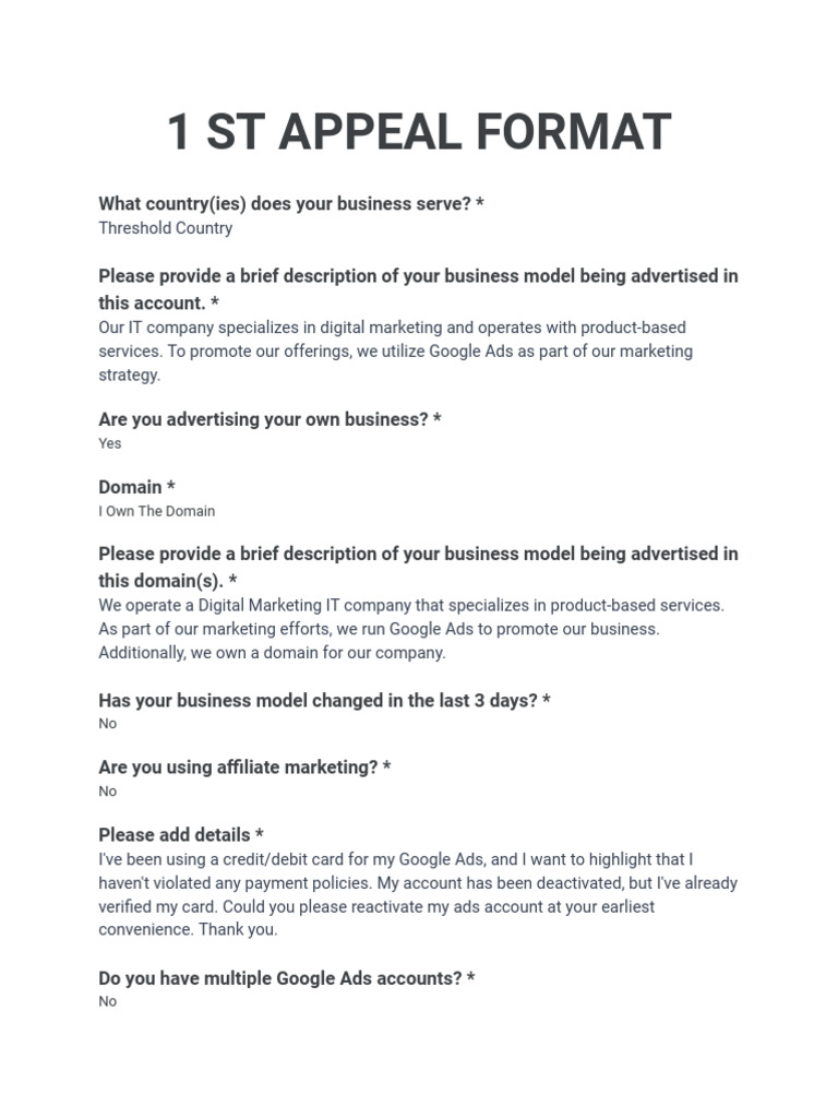 Google Ads Account Reactivation Appeal | PDF | Credit Card | Payments