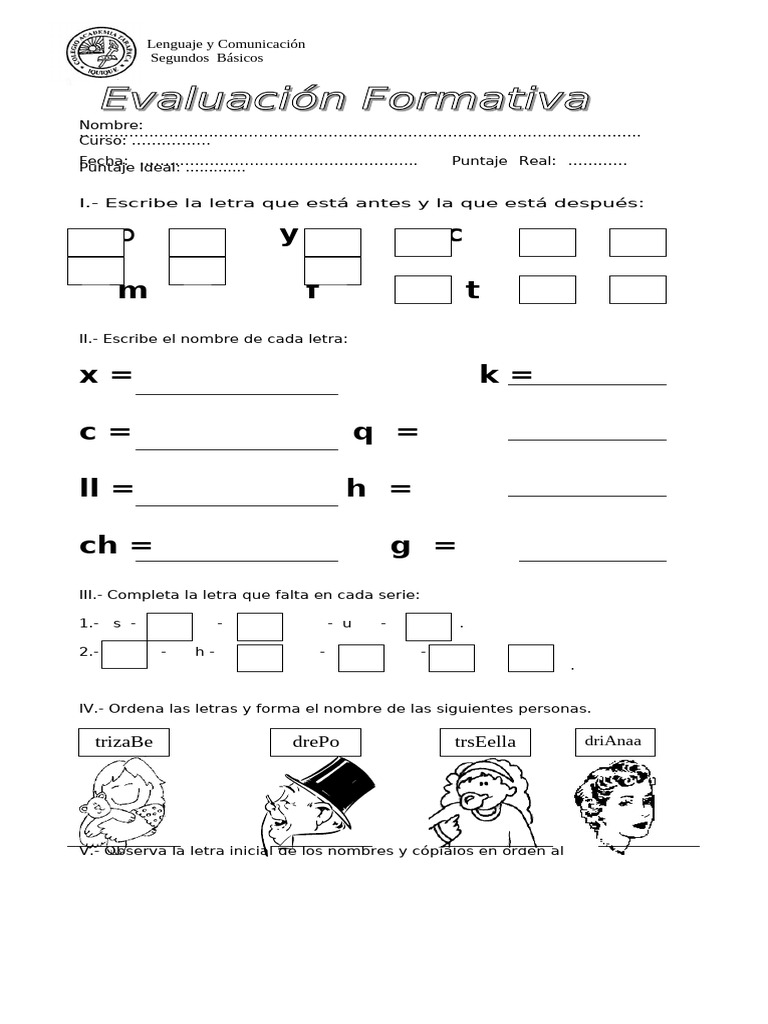 Evaluacion Formativa Lenguaje El Abecedario | PDF | Lingüística | Convenciones de nombres