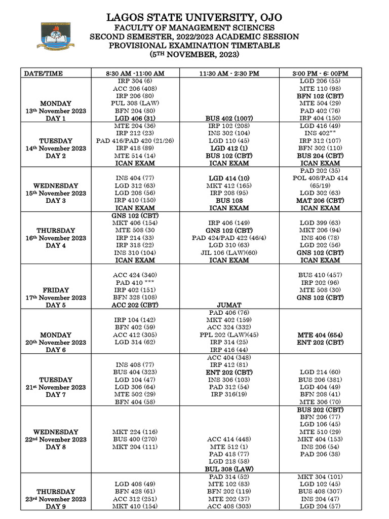 Revised PROVISIONAL - EXAM - TIMETABLE - 2ND NOV 5TH - 060941 - REVISED | PDF