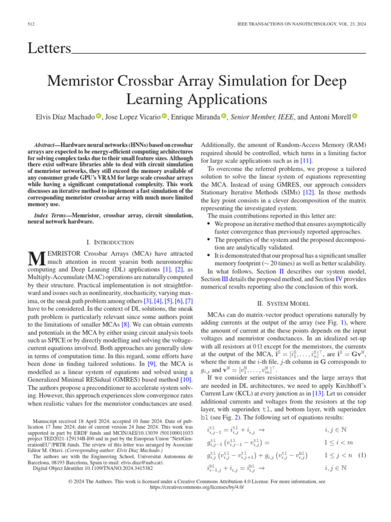 Memristor Crossbar Array Simulation For Deep Learning Applications | PDF | Electrical Network ...