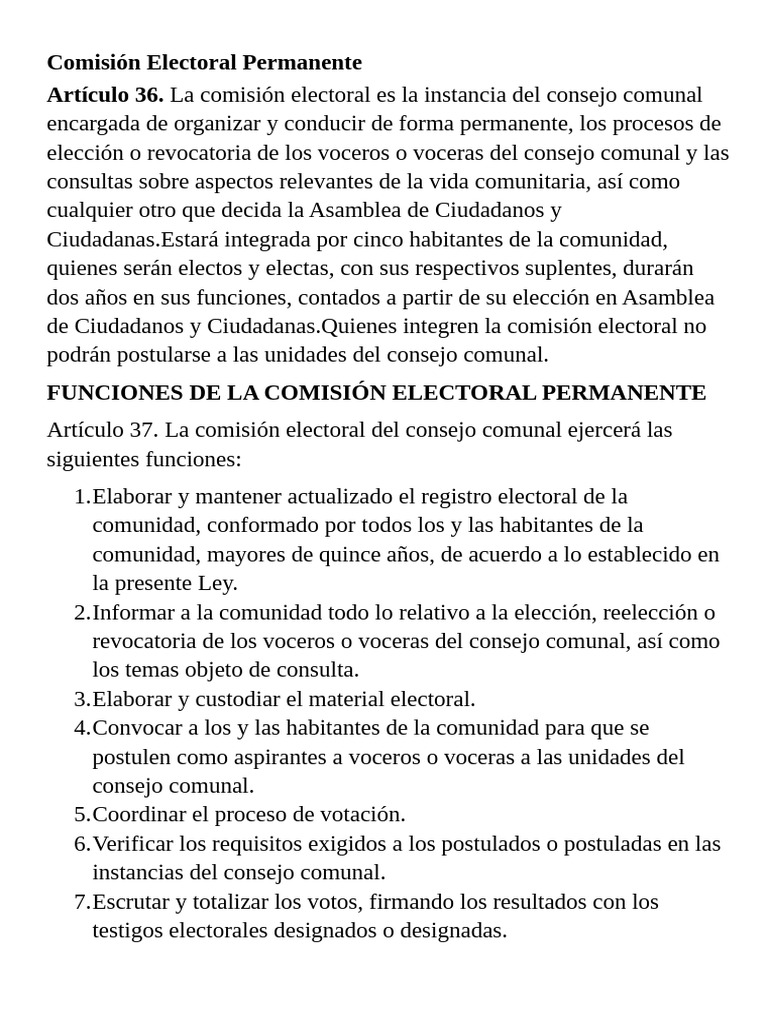 Funciones de La Comisión Electoral Permanente | PDF | Eventos políticos ...