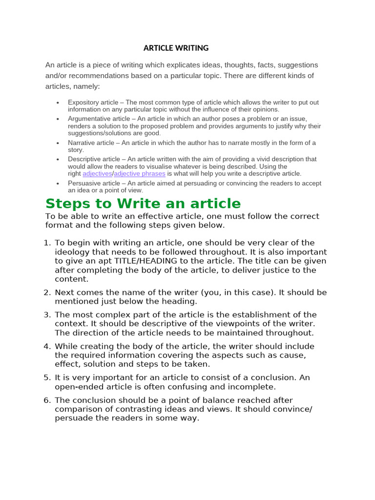 ARTICLE WRITING Class 10th | PDF | Tourism