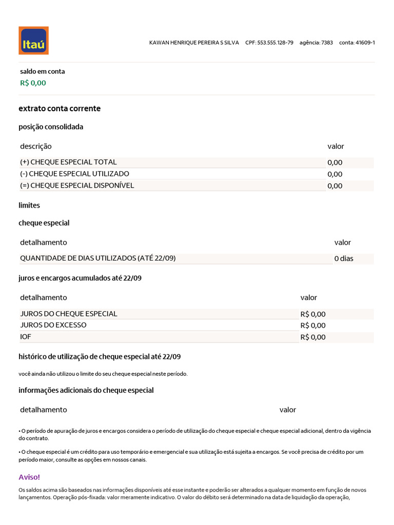 Extrato-Itau 23 09 2023 21-34 | PDF | Cheque (banco) | Crédito