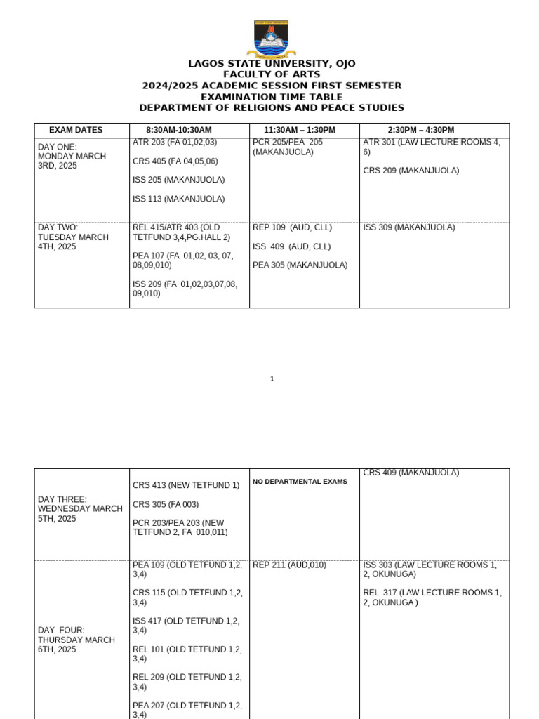 2425 DEPARTMENTAL EXAM TIMETABLE FINAL-1 | PDF
