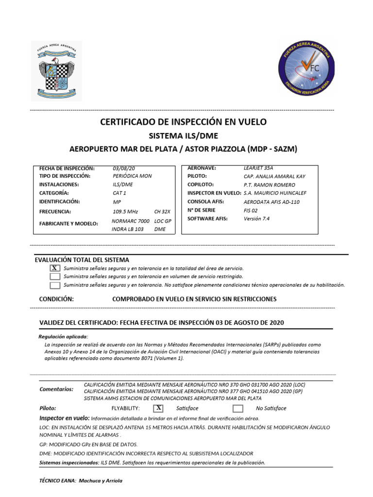 SAZM 2020.08.03 Certificado ILS | PDF | Aeronáutica | Transporte