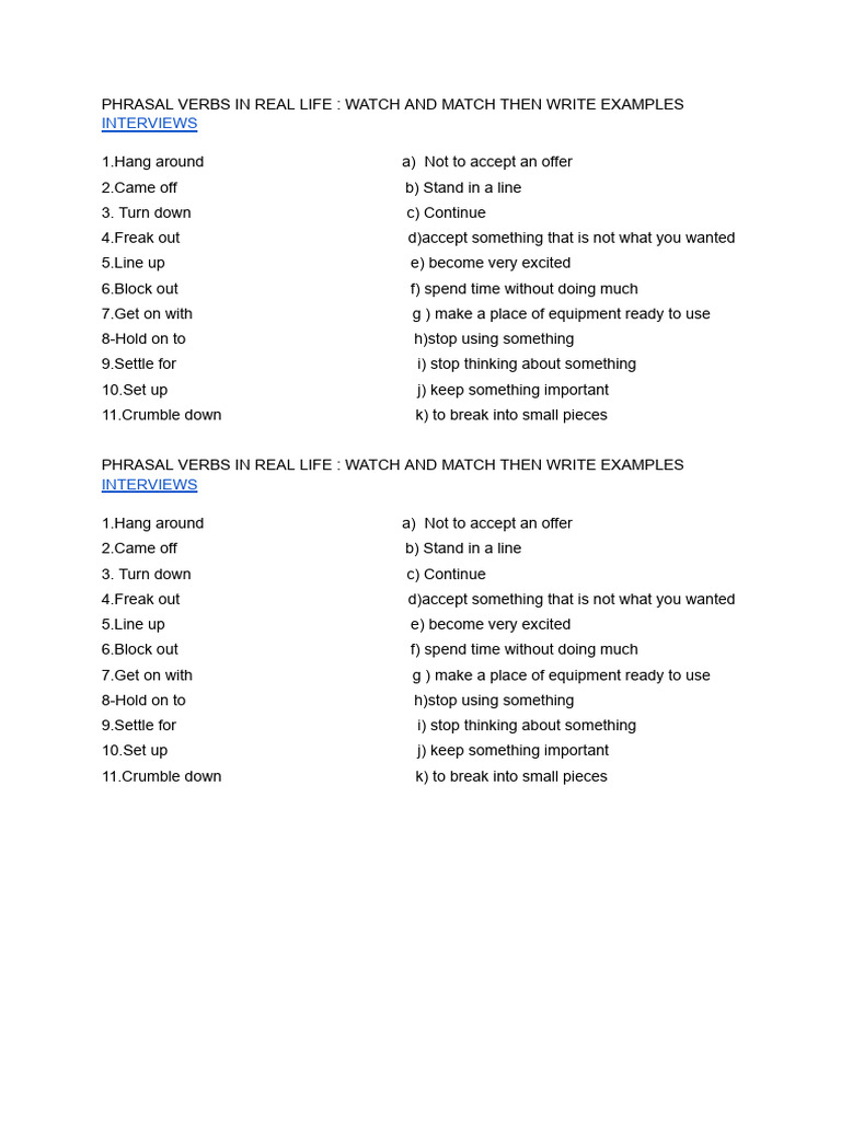 Phrasal Verbs in Real Life - Watch and Match Then Write Examples | PDF